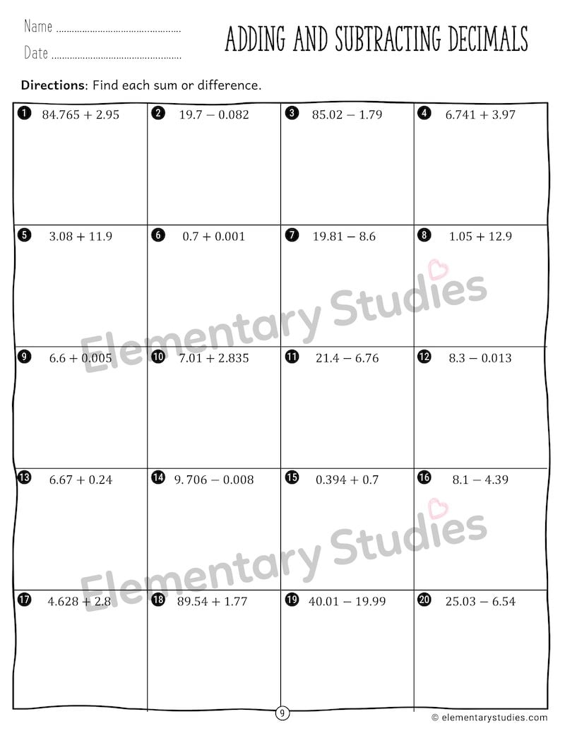 Adding And Subtracting Decimals 5th Grade Elementary Studies