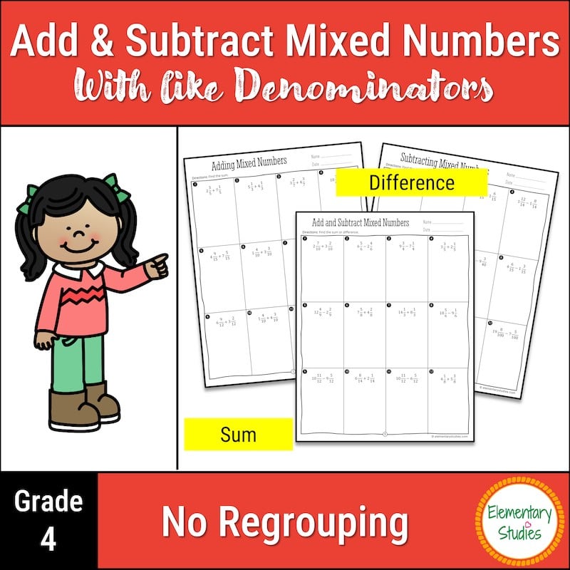 Adding And Subtracting Mixed Numbers With Like Denominators No